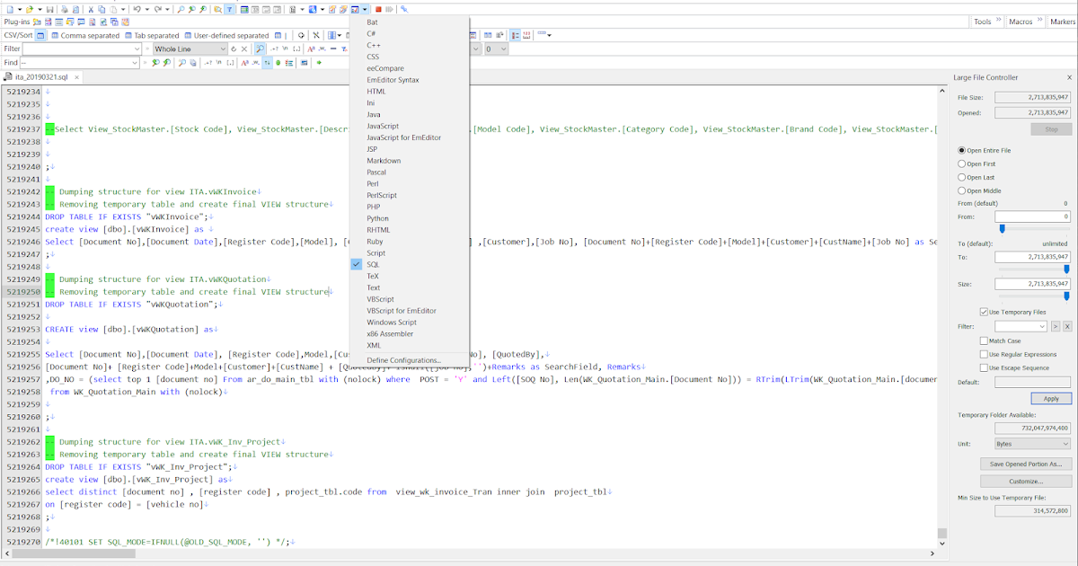 EmEditor - lightweight text editor able to open large file and also ...