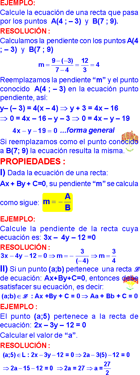 ECUACIÓN GENERAL DE LA RECTA Y ÁNGULO ENTRE 2 RECTAS PENDIENTE EJERCICIOS RESUELTOS PDF