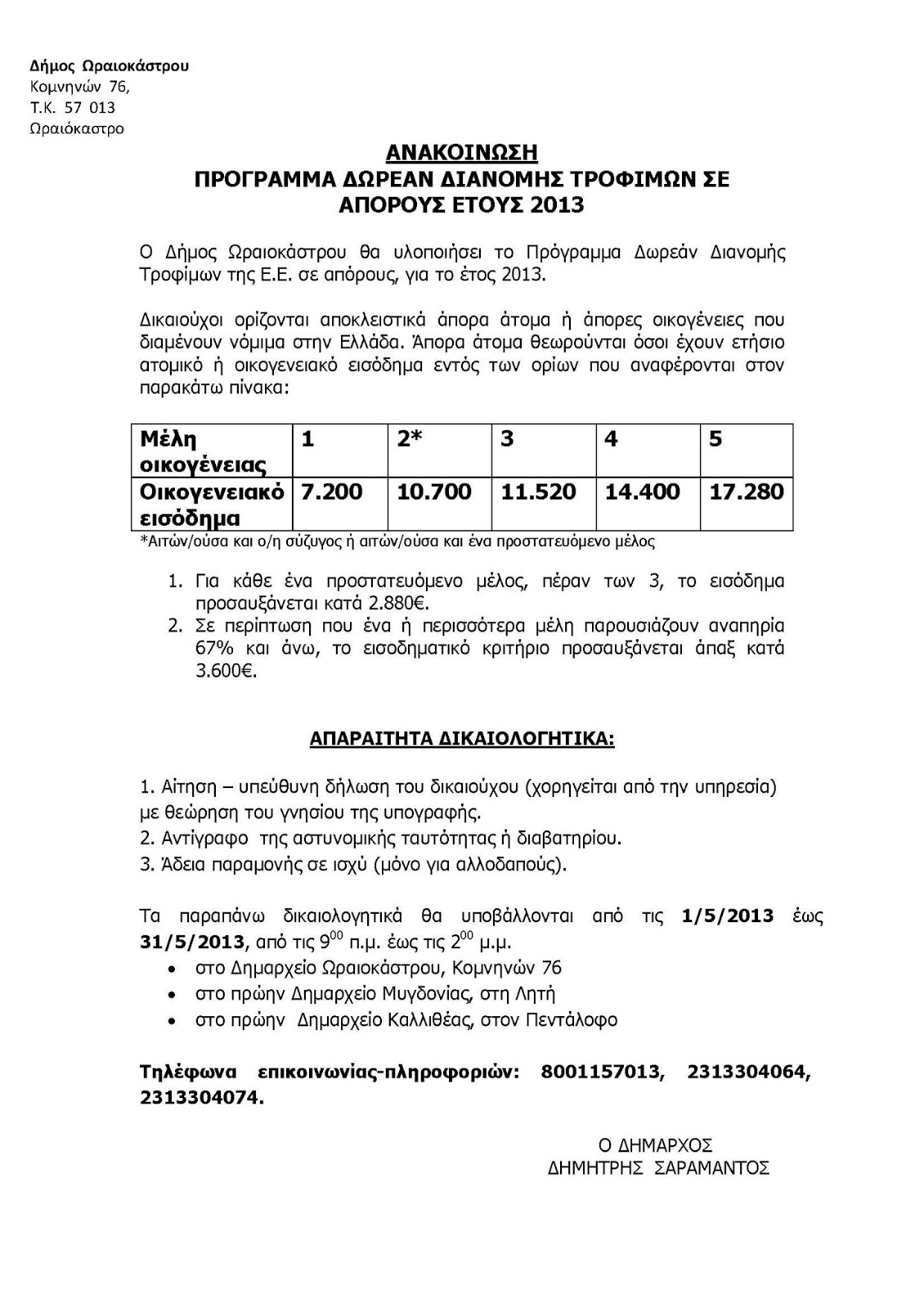 Συμμετοχή του Δήμου Ωραιοκάστρου στο πρόγραμμα Δωρεάν Διανομής Τροφίμων ...