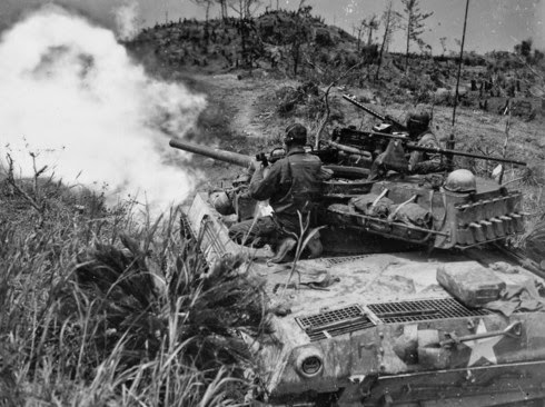 16 May 1945 A.D. HALF MOON HILL, OKINAWA: 22nd and 29th Marines press ...