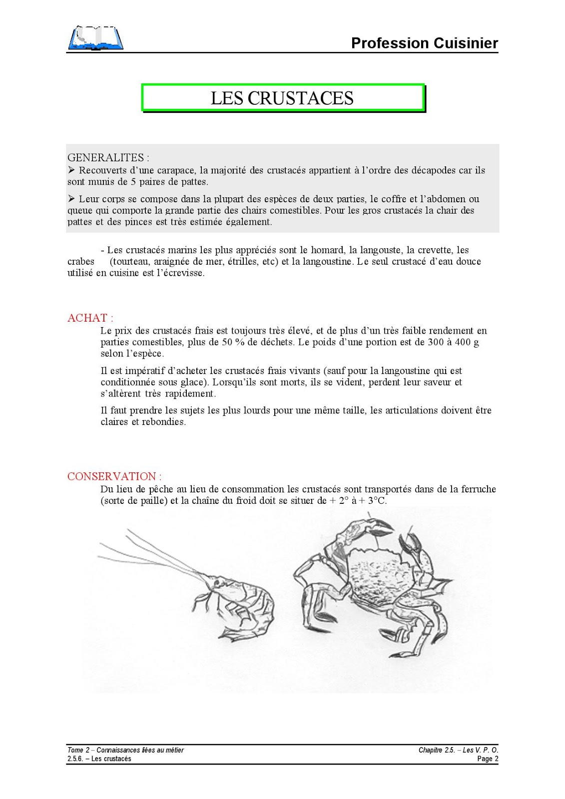 Crustacés ~ Formation professionnelle en art culinaire