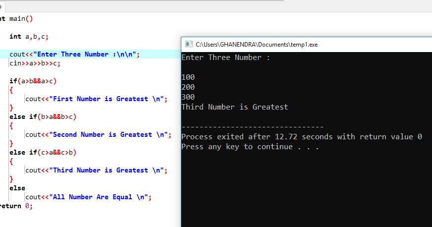 C Program To Find Largest Of Three Numbers Using IF ELSE