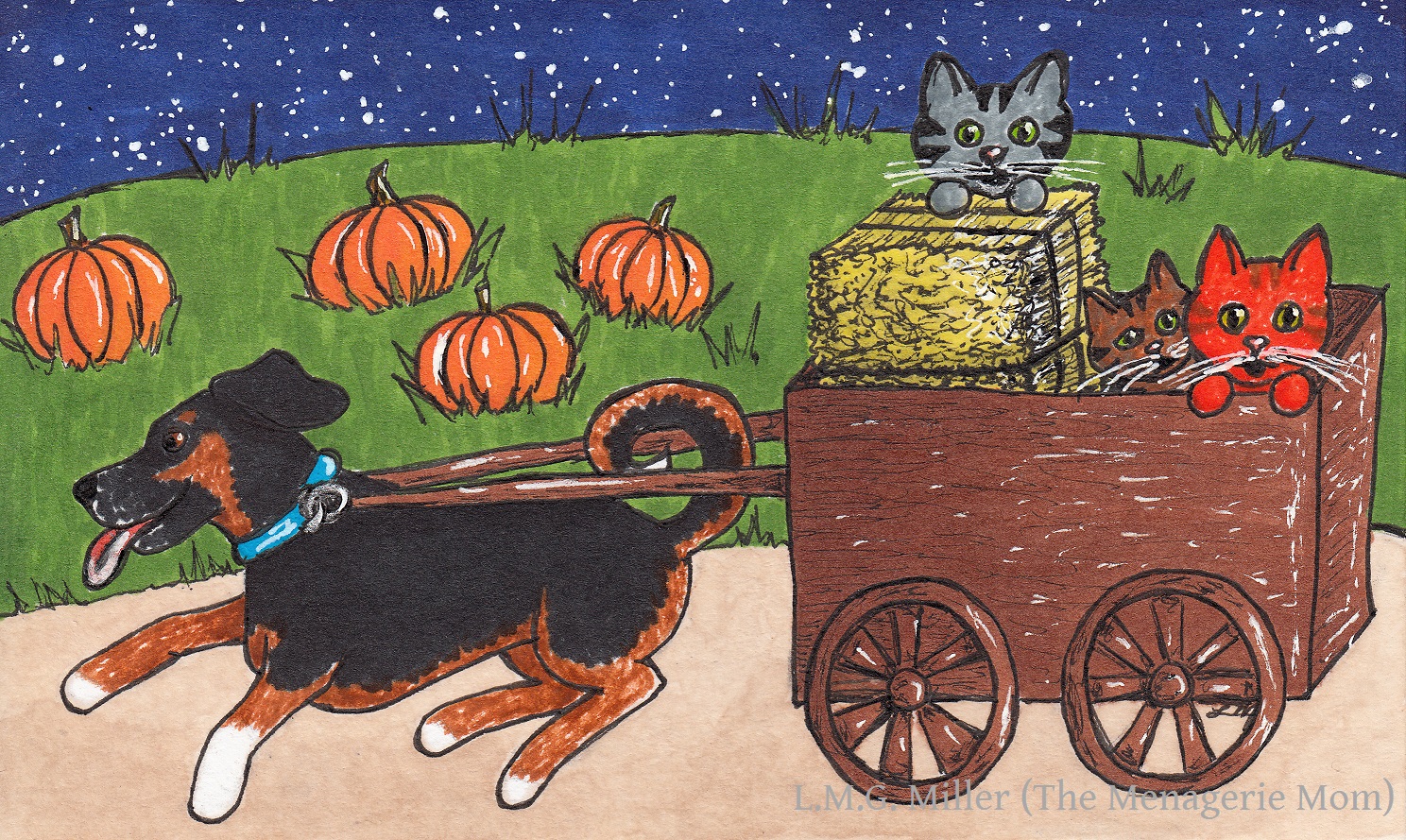 Four-Legged Furballs: Caturday Art: Hay Ride Havoc