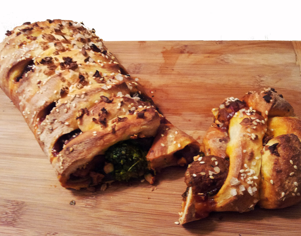 A Profound Hatred of Meat: Spinach, Broccoli & Meatball Braided Calzone