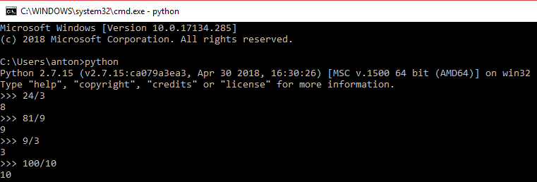 Utilizando el Interprete de Python para realizar Operaciones