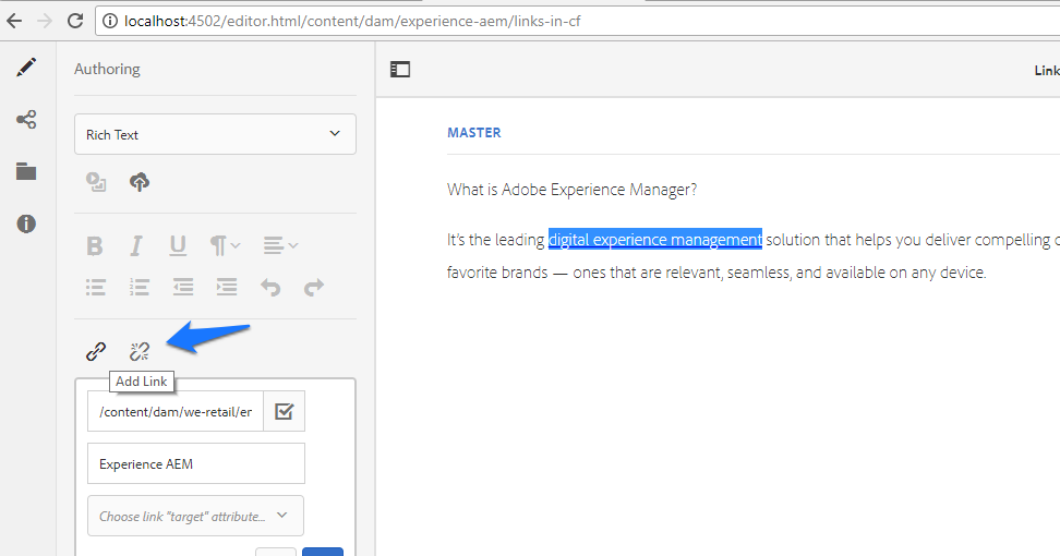 Experiencing Adobe Experience Manager (AEM, CQ): AEM 63 - Touch UI Content Fragment Editor Links ...