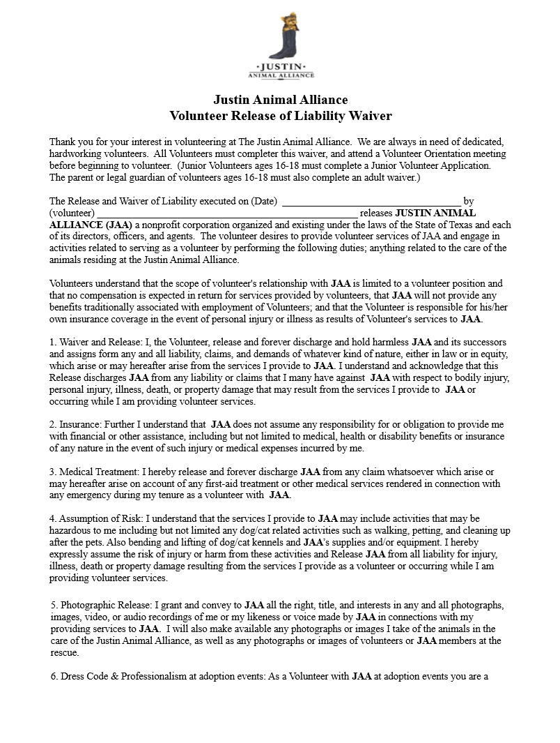 The Justin Animal Alliance: The Justin Animal Alliance Brochure/Forms