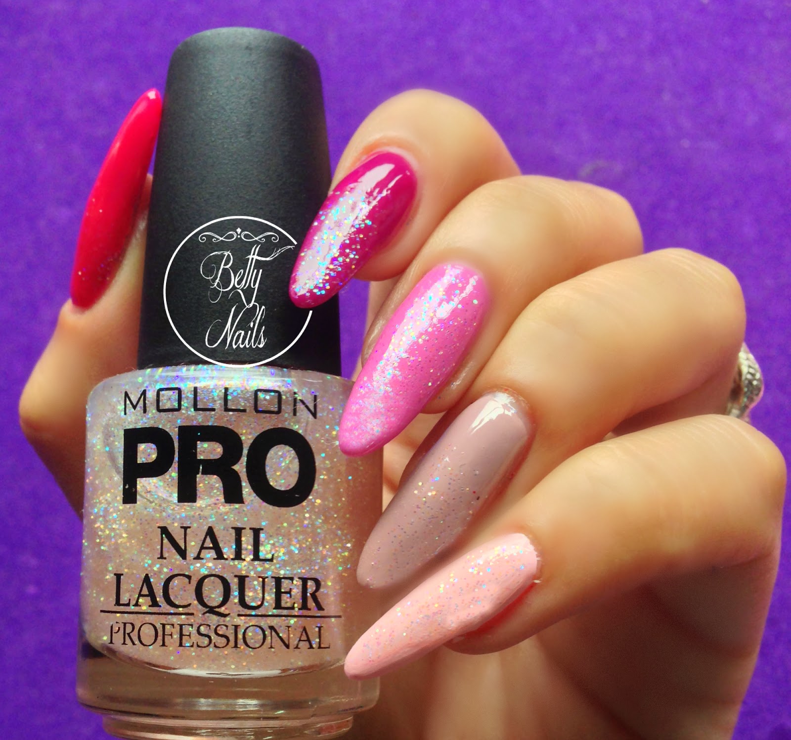 Betty Nails: Mollon Pro Pink Ombree & Peach Sparkle - Dazzling Collection