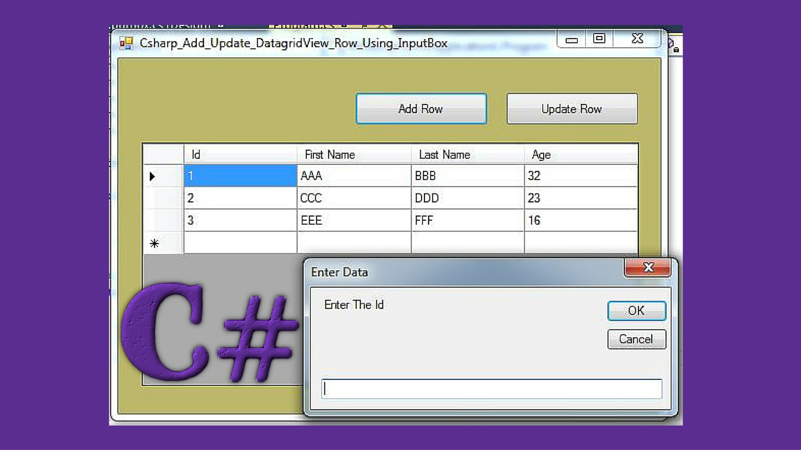 C How To Add And Update Datagridview Row Using Inputboxes In C C Javaphp Programming