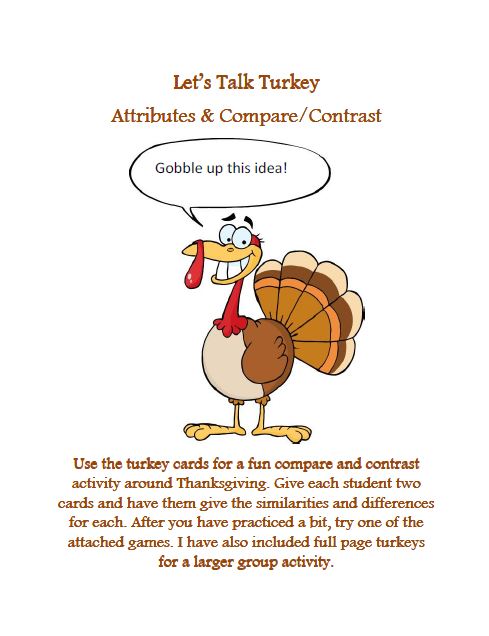 Technology and Speech Therapy Corner: Let's talk turkey Freebie