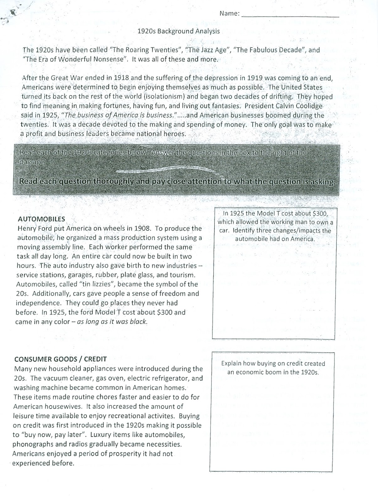 Mr. E's U.S. History and Black History Page: Unit 7 - The Roaring 20s