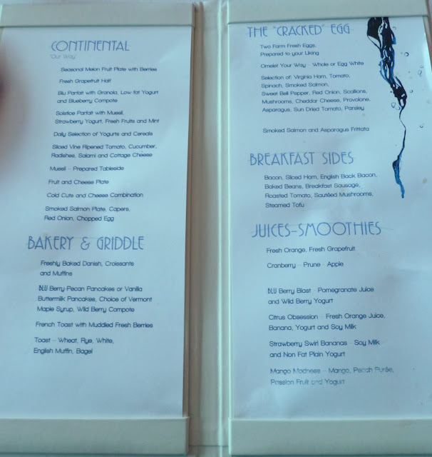 Transatlantic on Solstice from a Celebrity Newcomer: Blu menus