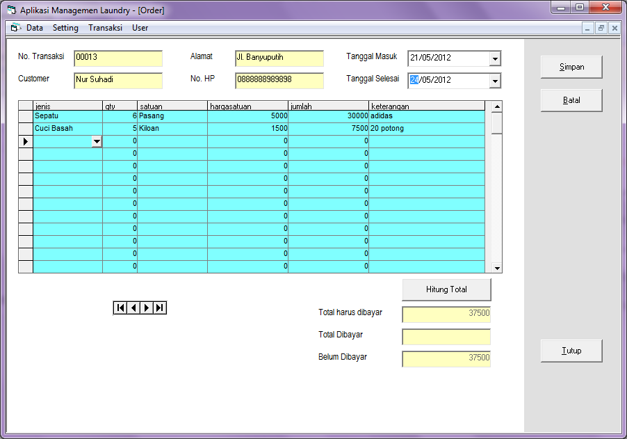 Source code Aplikasi Laundry (konsep) - vb - 'jadul'