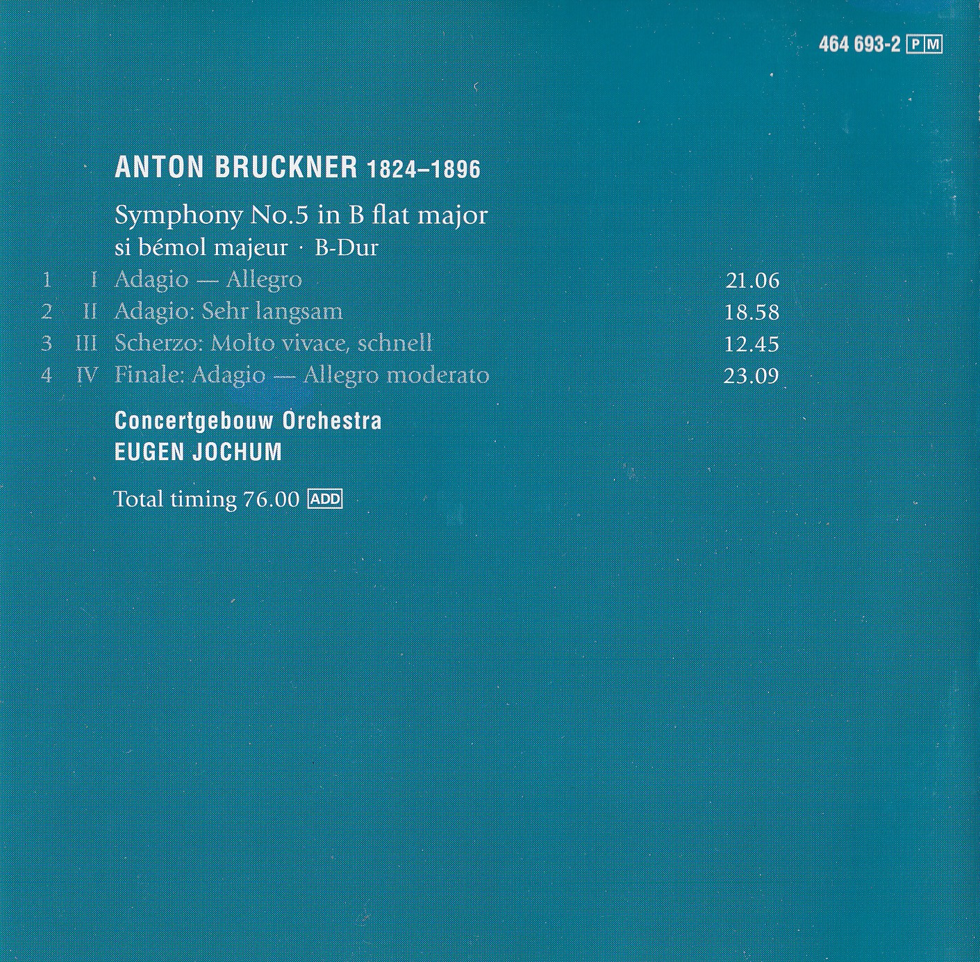 Sentidos: Bruckner. Sinfonía nº 5. Eugen Jochum. Concertgebouw ...