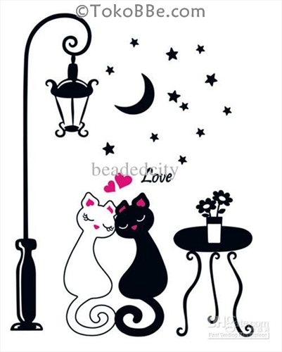 Wall Sticker Kucing Love Malam Hari | Eceran Grosir Jam Tangan