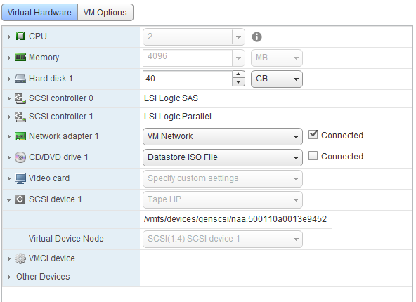 Roll The Ball: Configuring SCSI tape drives under ESXi