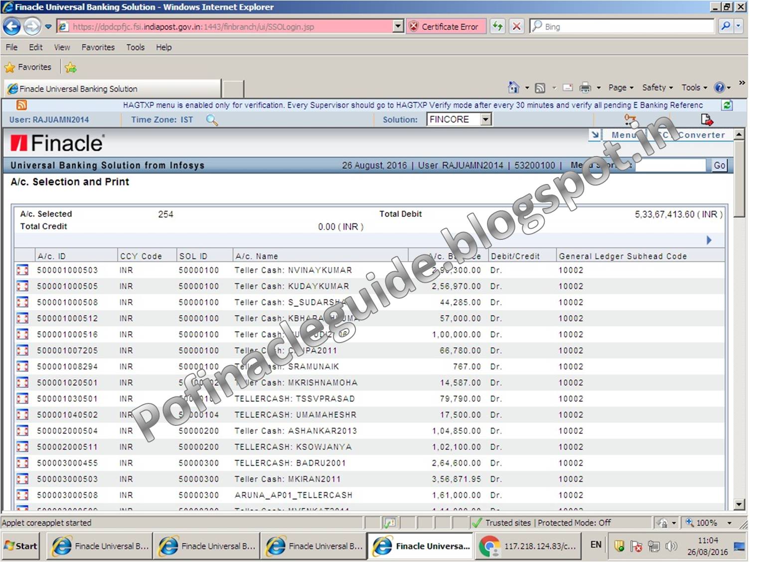 Procedure to find the teller balances greater than zero in DOP Finacle ...