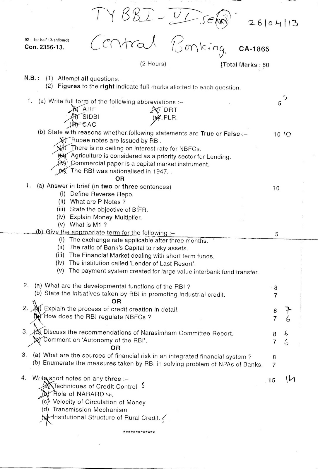 Question Papers Collection: CENTRAL BANKING