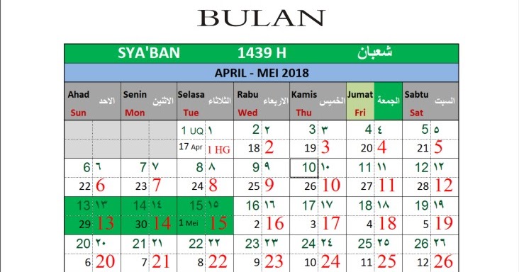 Kalender Islam Bersatu Bulan Sya'ban 1439 H - Hikmah 313
