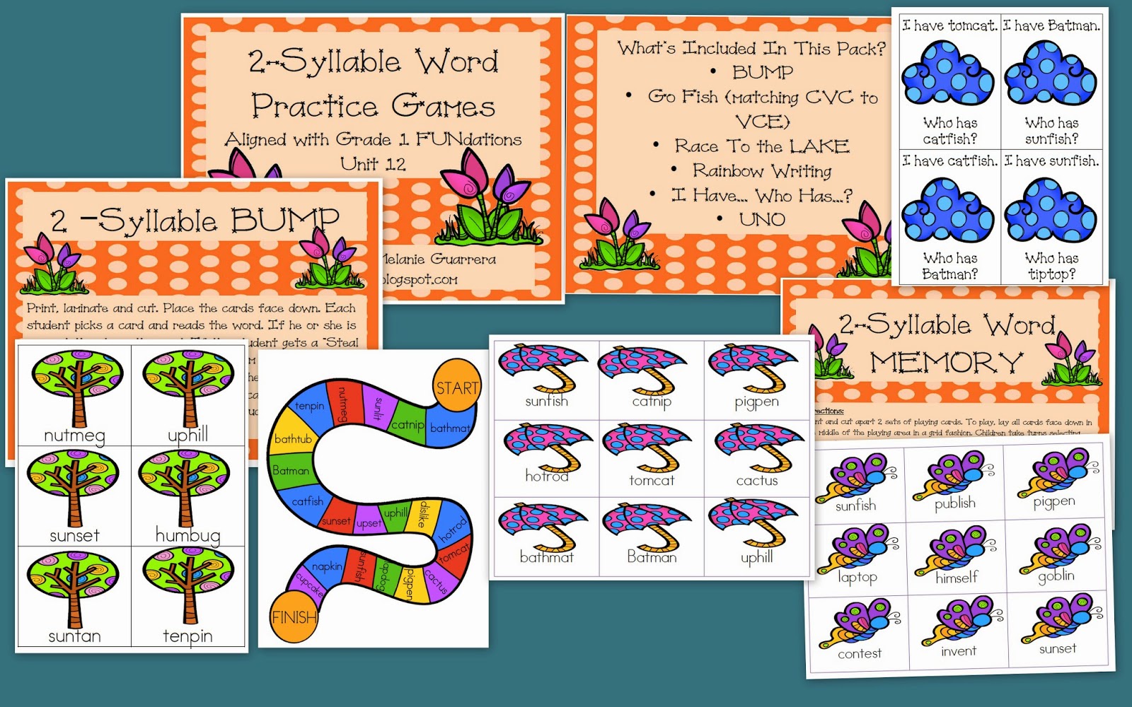 Teacher Mom: 2-syllable Word Game Pack