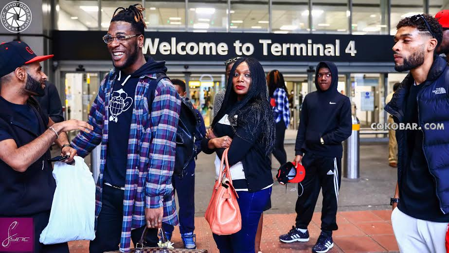 Photos of Burna Boy as he arrived the UK for his birthday concert
