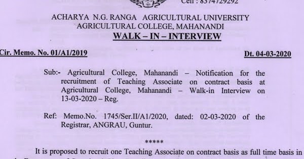 ANGRAU Plant Breeding Teaching Associate Job Opening