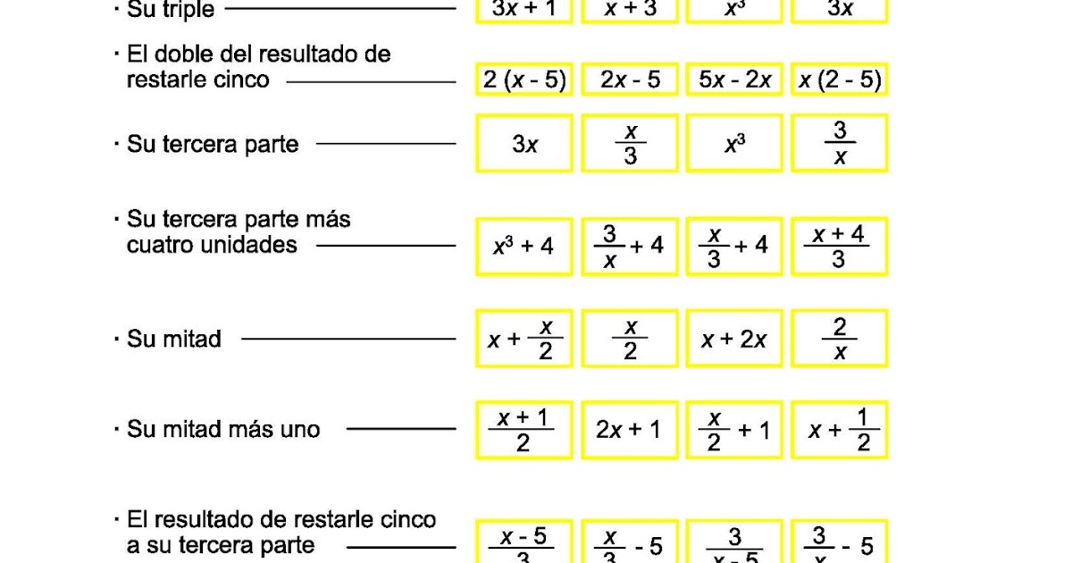1º E.S.O. - Matemáticas: Traducción de enunciados a lenguaje algebraico