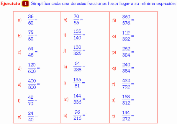 SIMPLIFICACION DE FRACCIONES EJEMPLOS Y EJERCICIOS RESUELTOS