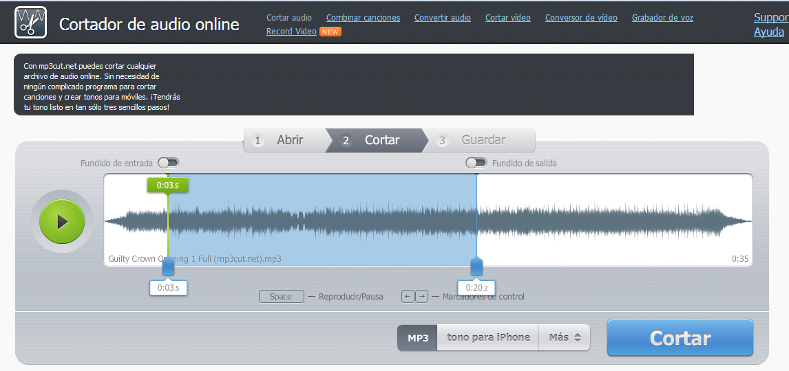 UtilPAGE: MP3Cut.net: Cortador de MP3 Online