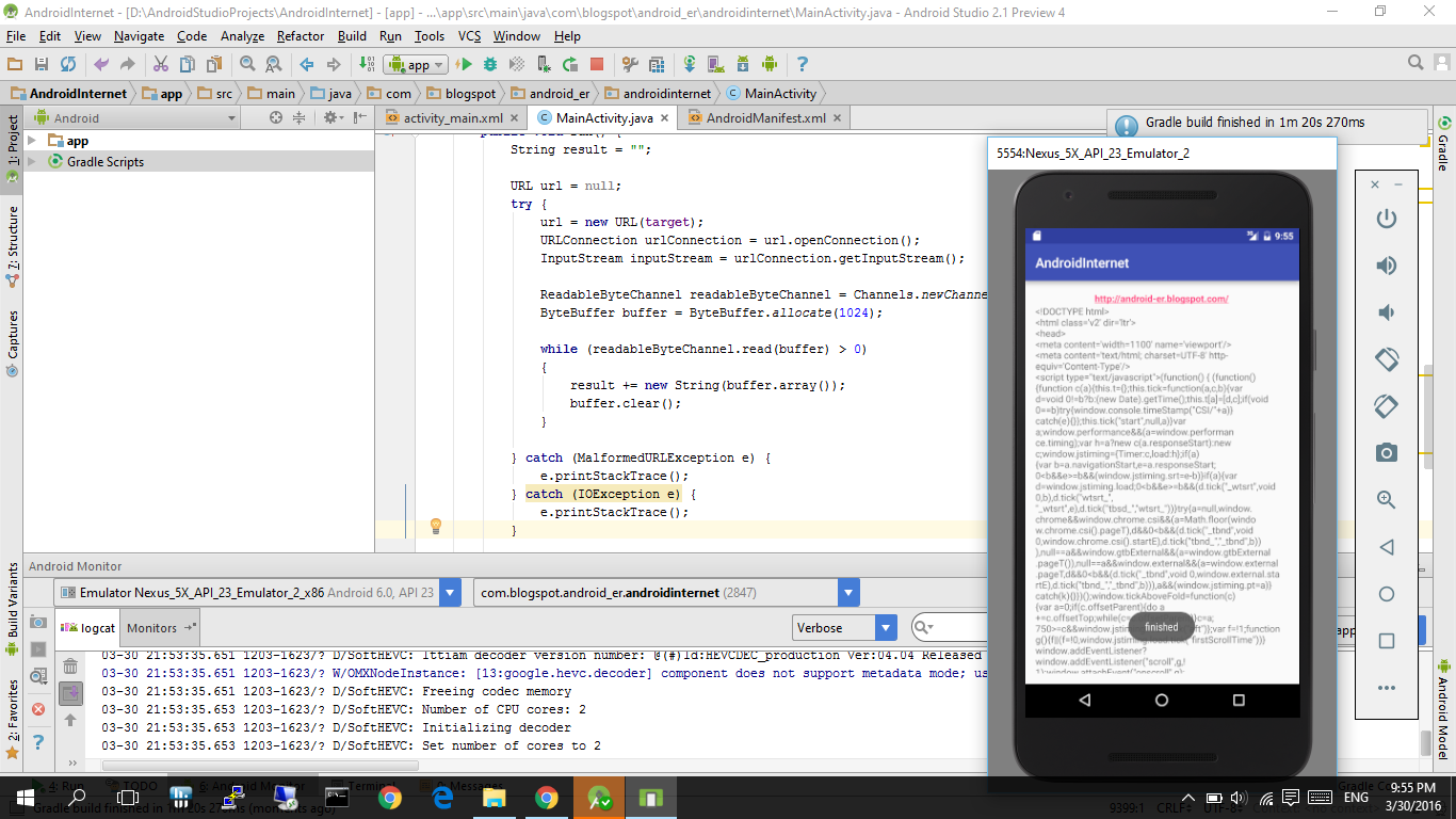 Android-er: Load something from Internet using URLConnection and ReadableByteChannel, in Thread
