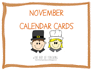 The Art of Teaching in Today's World: November Calendar Cards