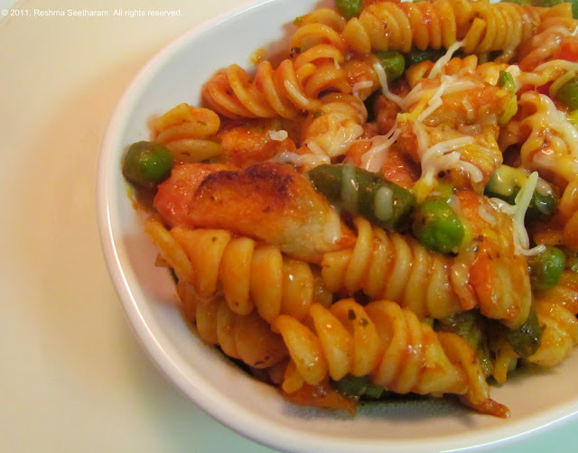 Fusilli with pork in chili garlic sauce