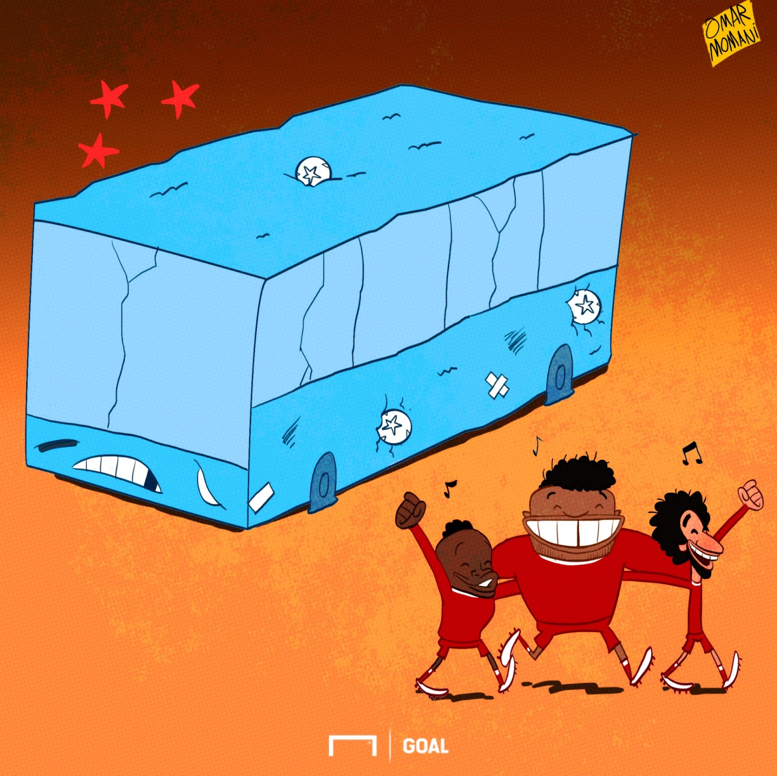 Omar Momani cartoons: Liverpool left Man City's bus deflated