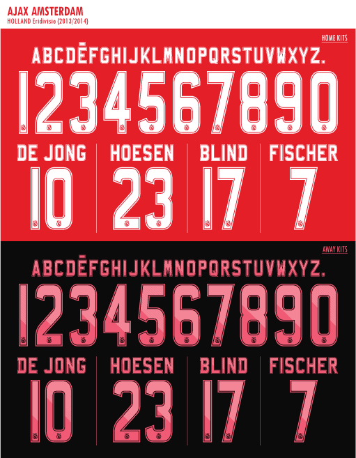Football teams shirt and kits fan: Font Ajax Amsterdam 2013/14