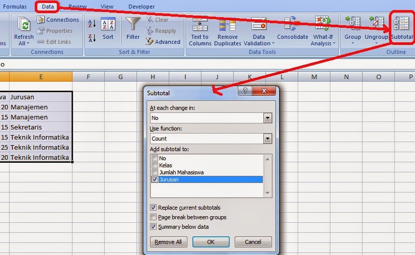 Cara Menjumlah atau Menghitung Data Dengan SubTotal Pada Microsoft ...