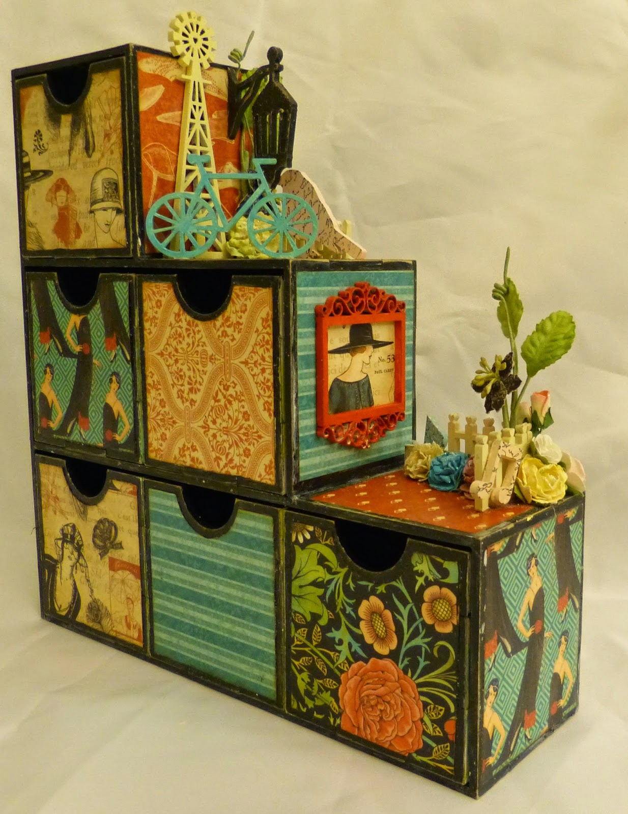 SaCrafters: Altered wood step shadow box with drawers