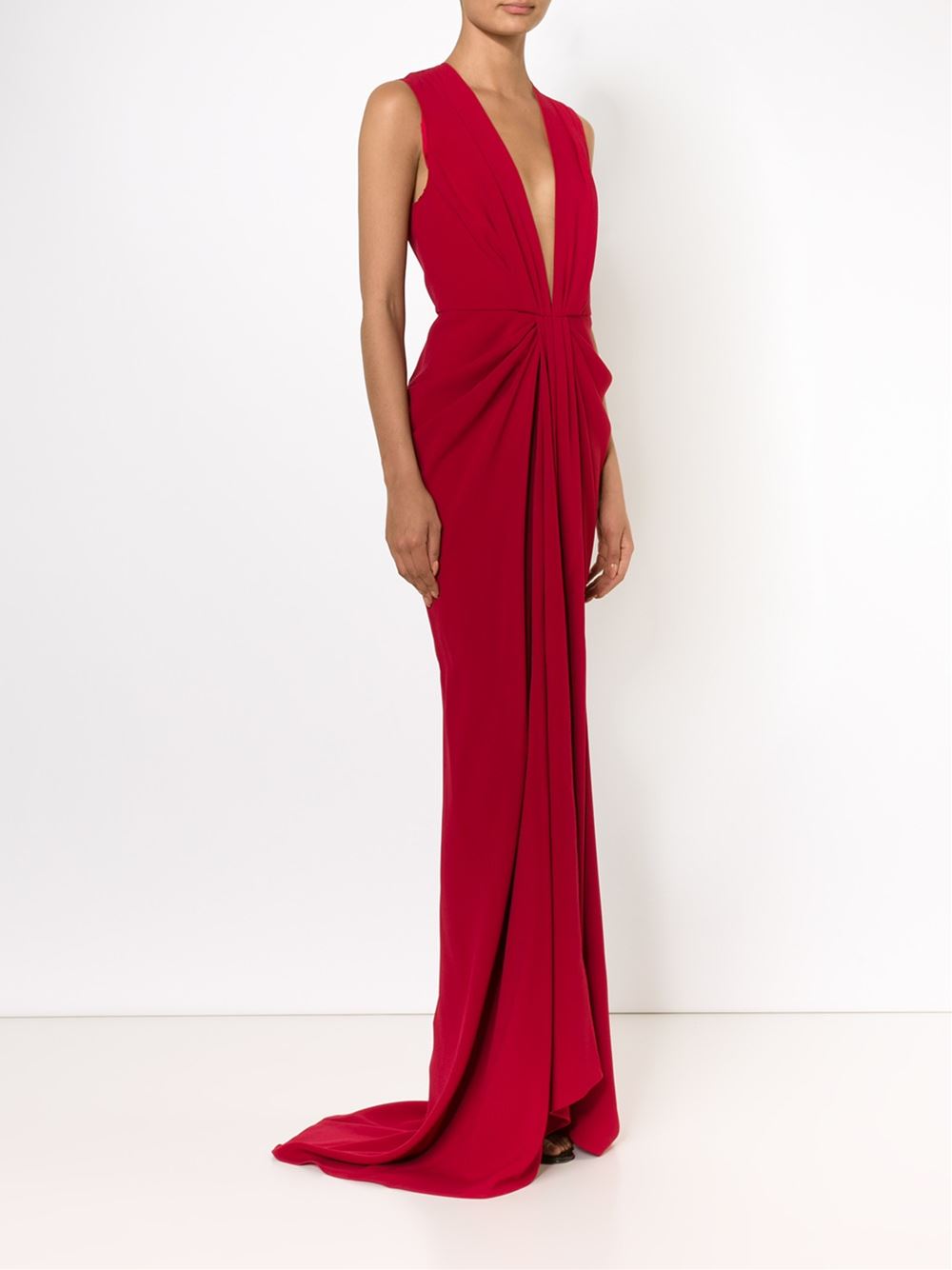 deep v-neck draped evening dress | beautifuldawn designs
