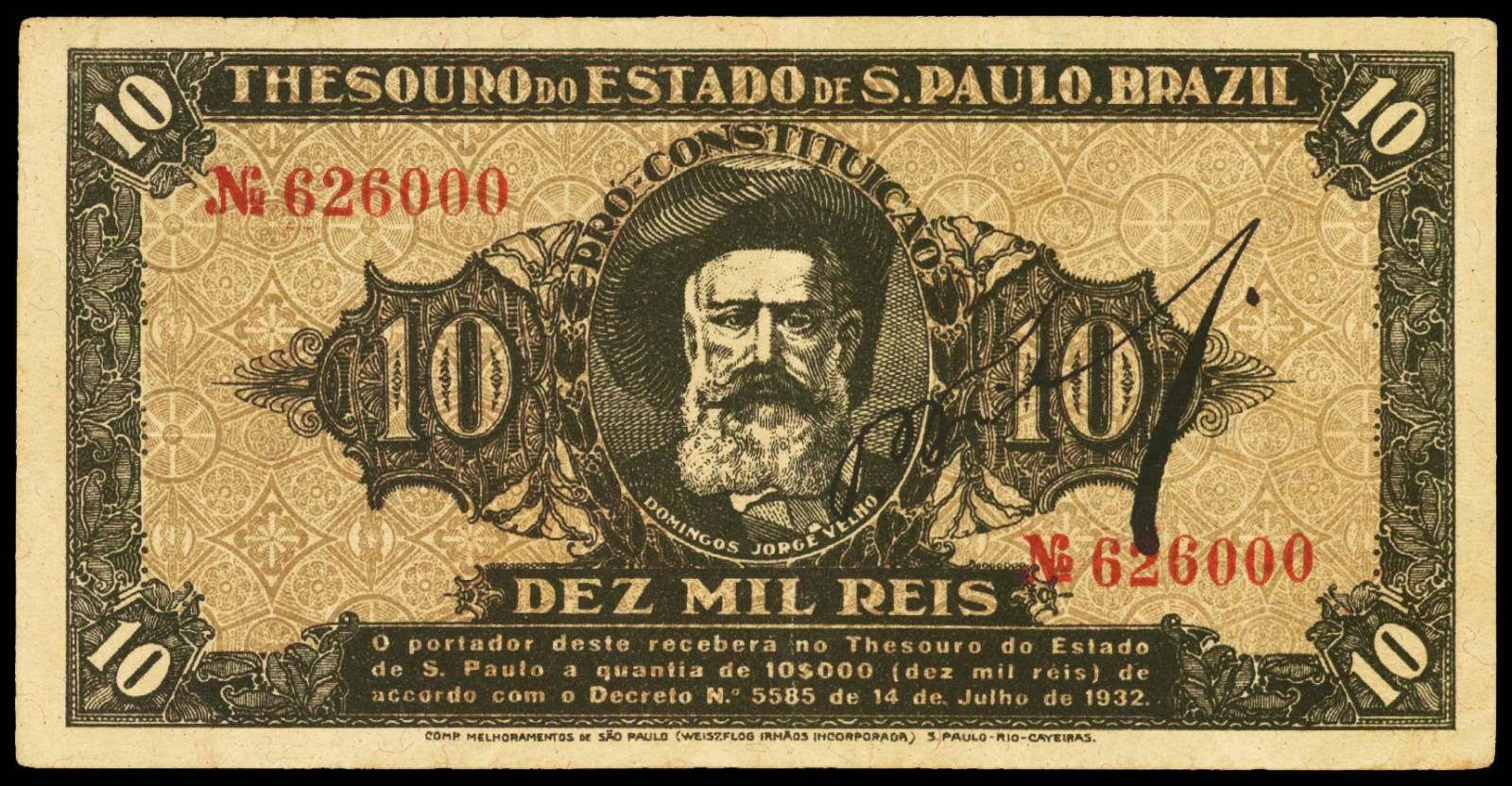 Brazil 10 Mil Reis banknote 1932 Civil War Sao Paulo, First Issue|World ...