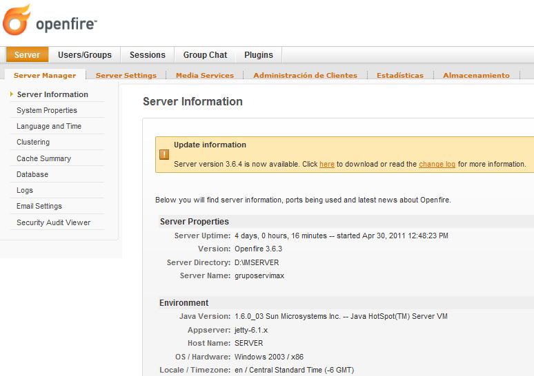 renovati: OpenFire - Servidor de Mensajeria XMPP