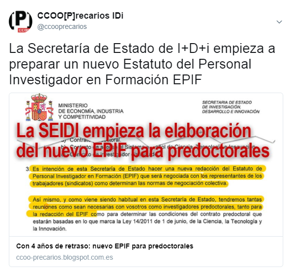 Jóvenes Investigadores y Precarios - CCOO: Por fin empieza la ...