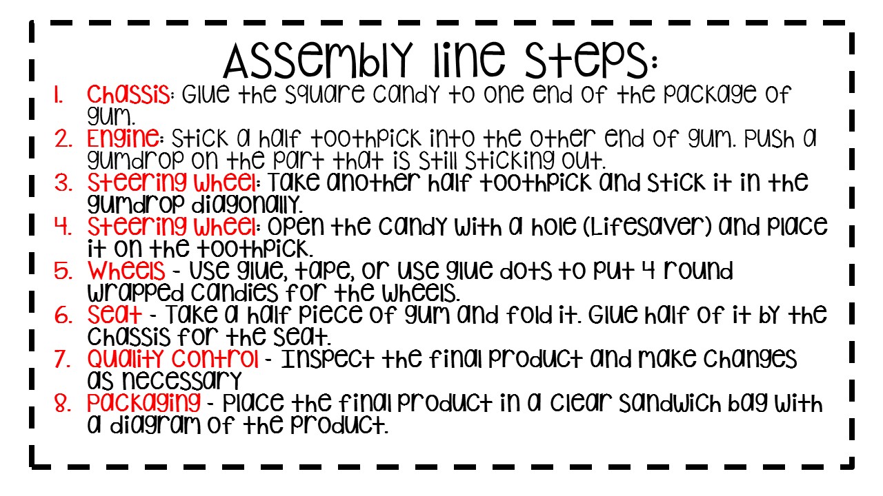 Assembly line - candy cars - For the Love of Teaching