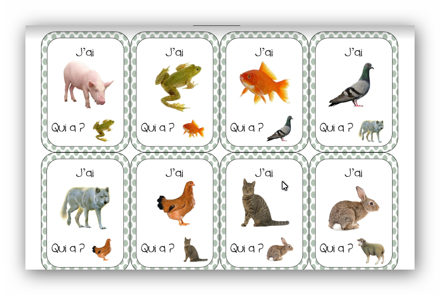 jeu "j'ai ...qui a ....? les animaux - موارد المعلم