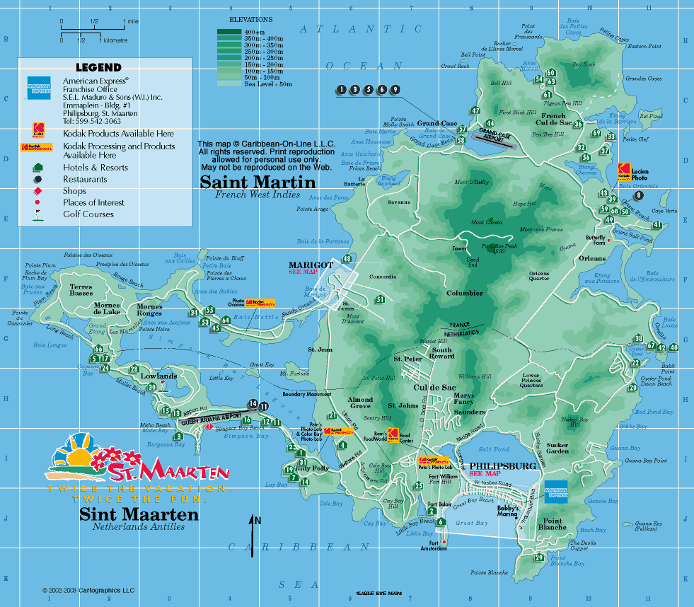 Mapas das Ilhas Saint Martin/Sint Maarten | França/Holanda ...