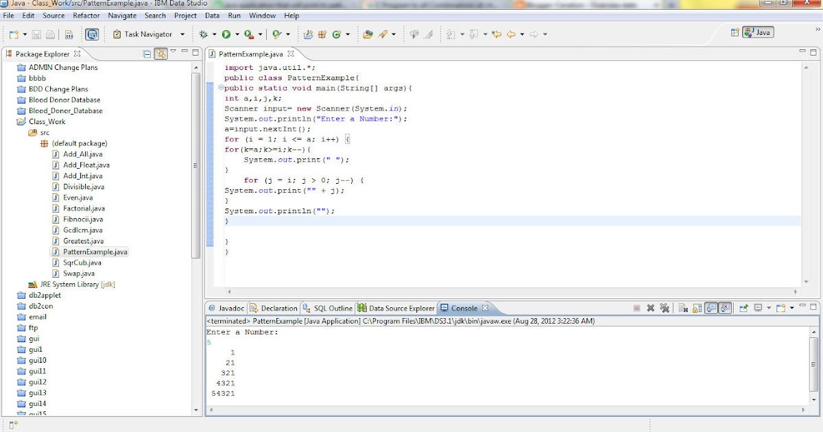 Cenation: Print the following pattern in java 1 21 321 4321 54321