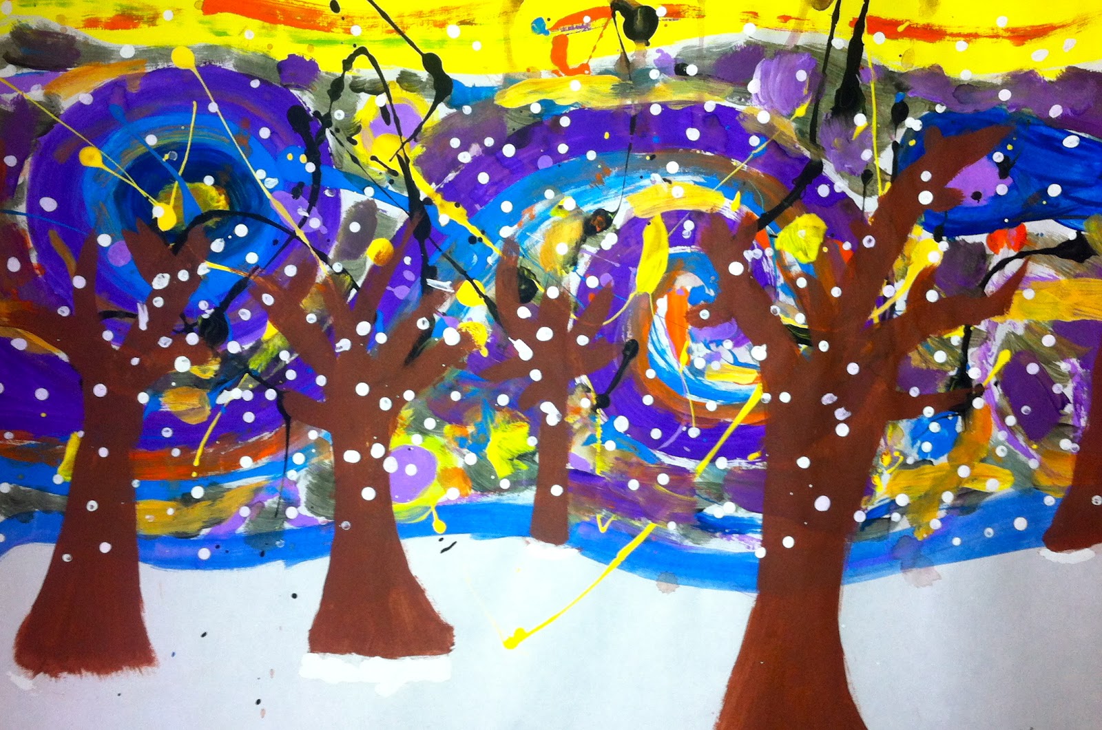 Expression of Imagination: Van gogh Inspired Winter Trees by Seventh Grade
