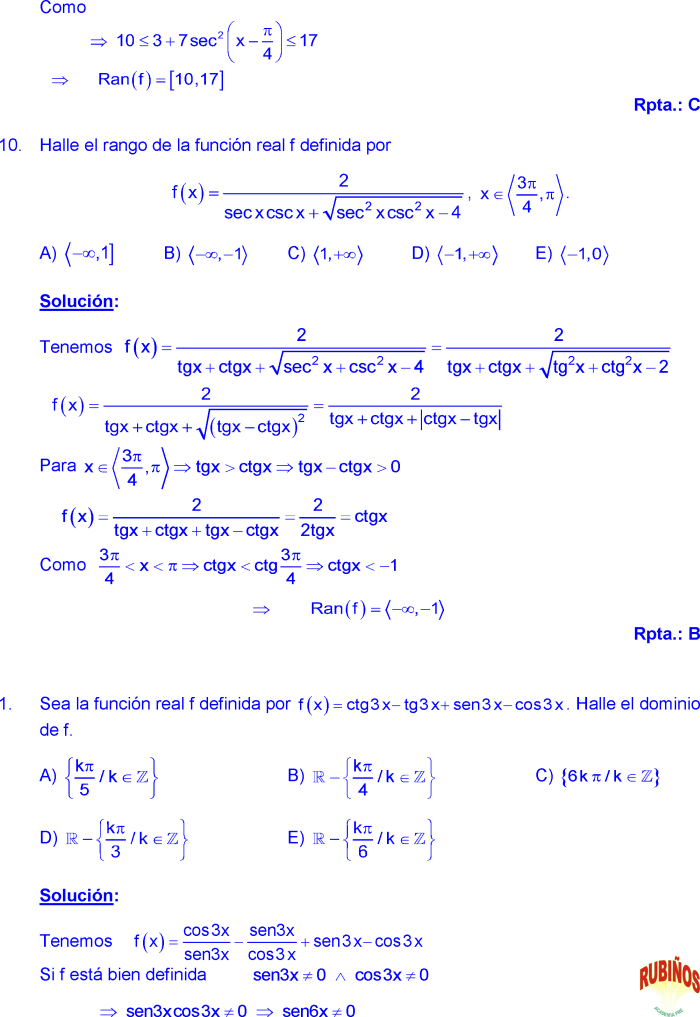 Función trigonométrica problemas resueltos