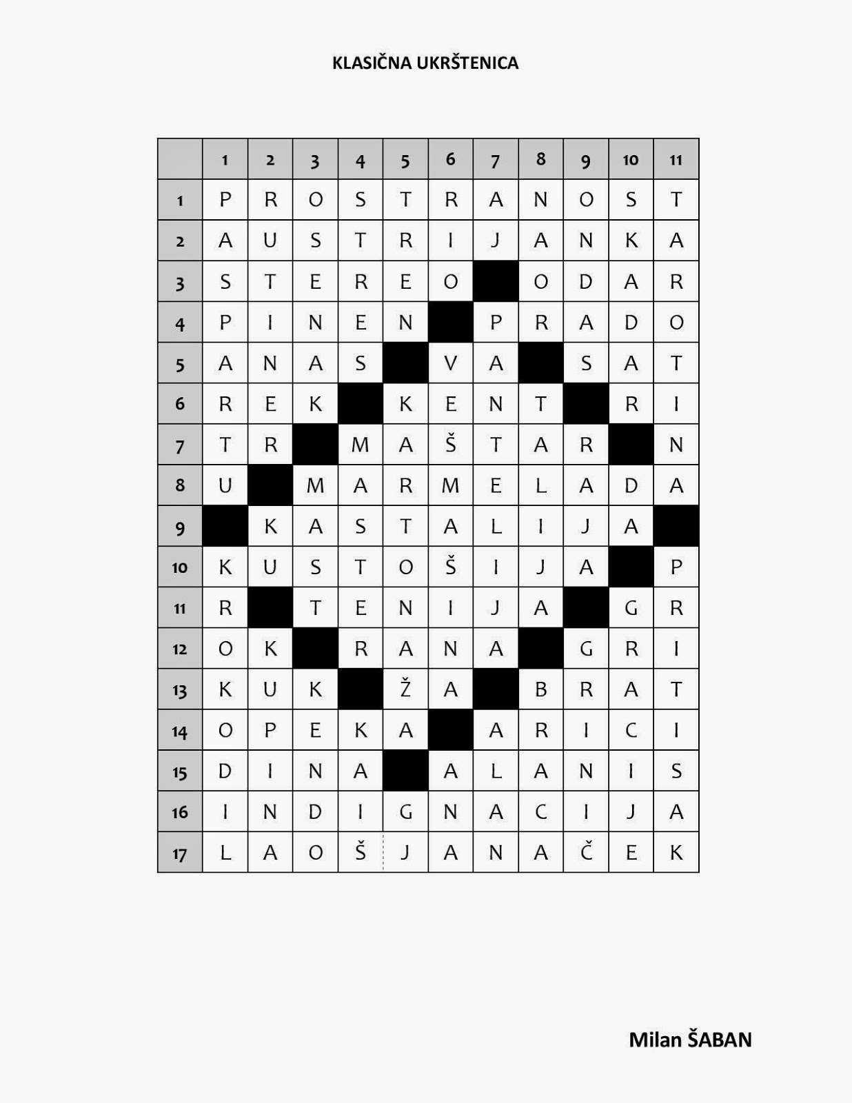 ENIGMAGIKA: Šabanova simetrična ukrštenica