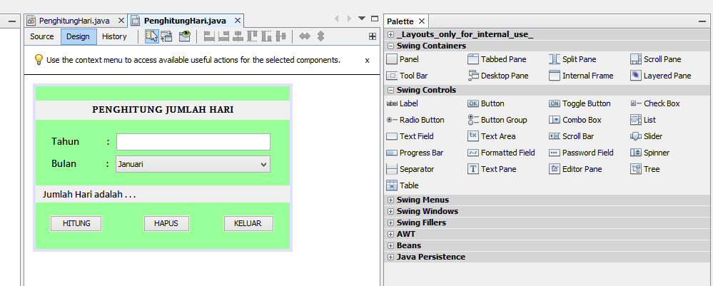 CARA MEMBUAT APLIKASI PENGHITUNG HARI MENGGUNAKAN JAVA GUI