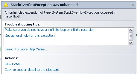 Khắc phục lỗi An unhandled exception of type 'System.StackOverflowException' occurred in ...