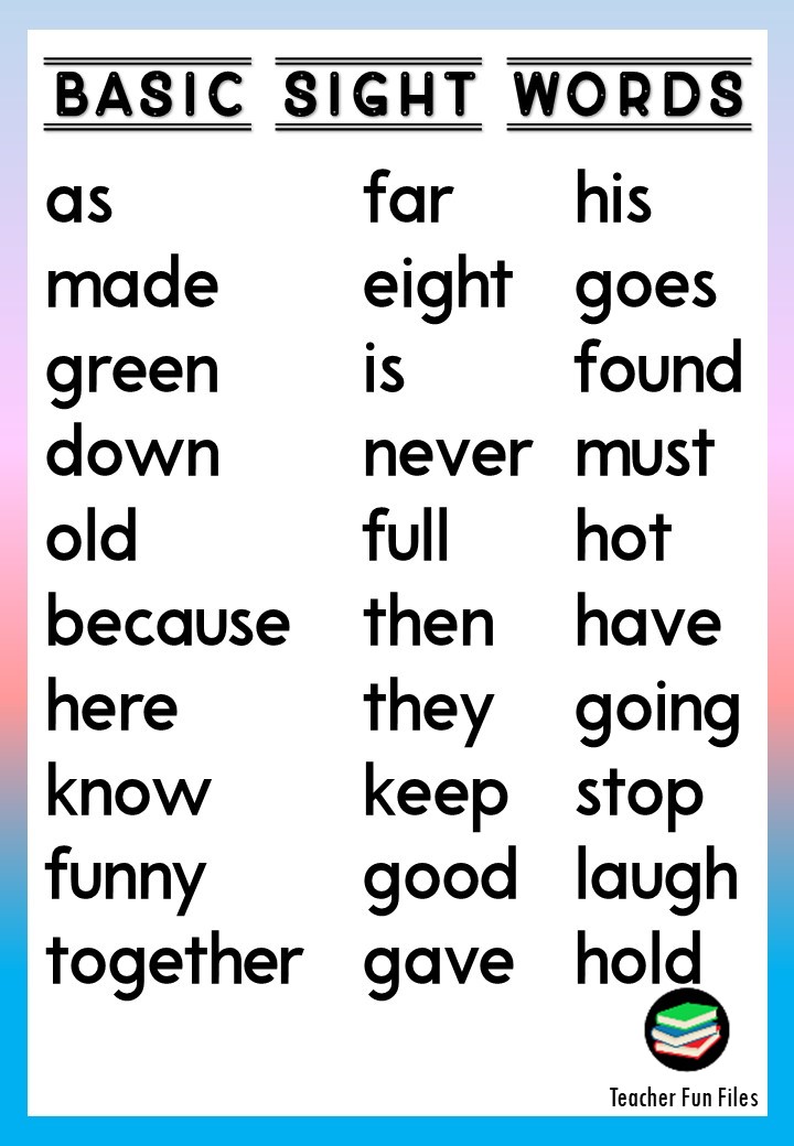Teacher Fun Files: Basic Sight Words Chart